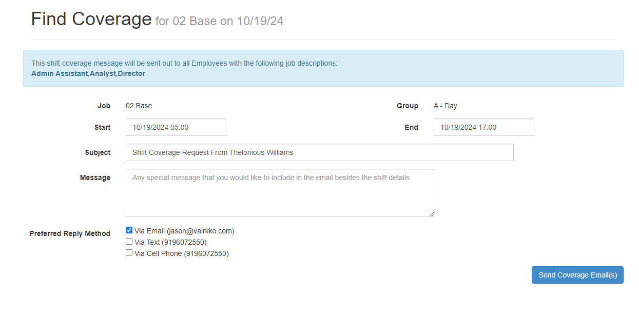 Finding Shift Coverage – VAIRKKO Support Center