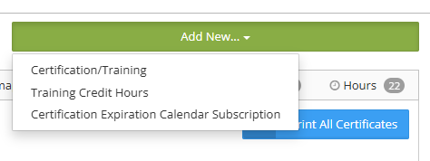 Adding a New Certification or Training Hours – VAIRKKO Support Center